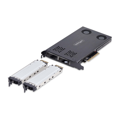 StarTech.com Dual-Bay M.2 NVMe SSD to PCIe x8 Removable Mobile Rack; Bifurcation Required; Tool ...